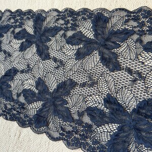 2m Navy Blue Lace Trim, Floral Galloon Lace, Navy Wide Stretch Lace ...
