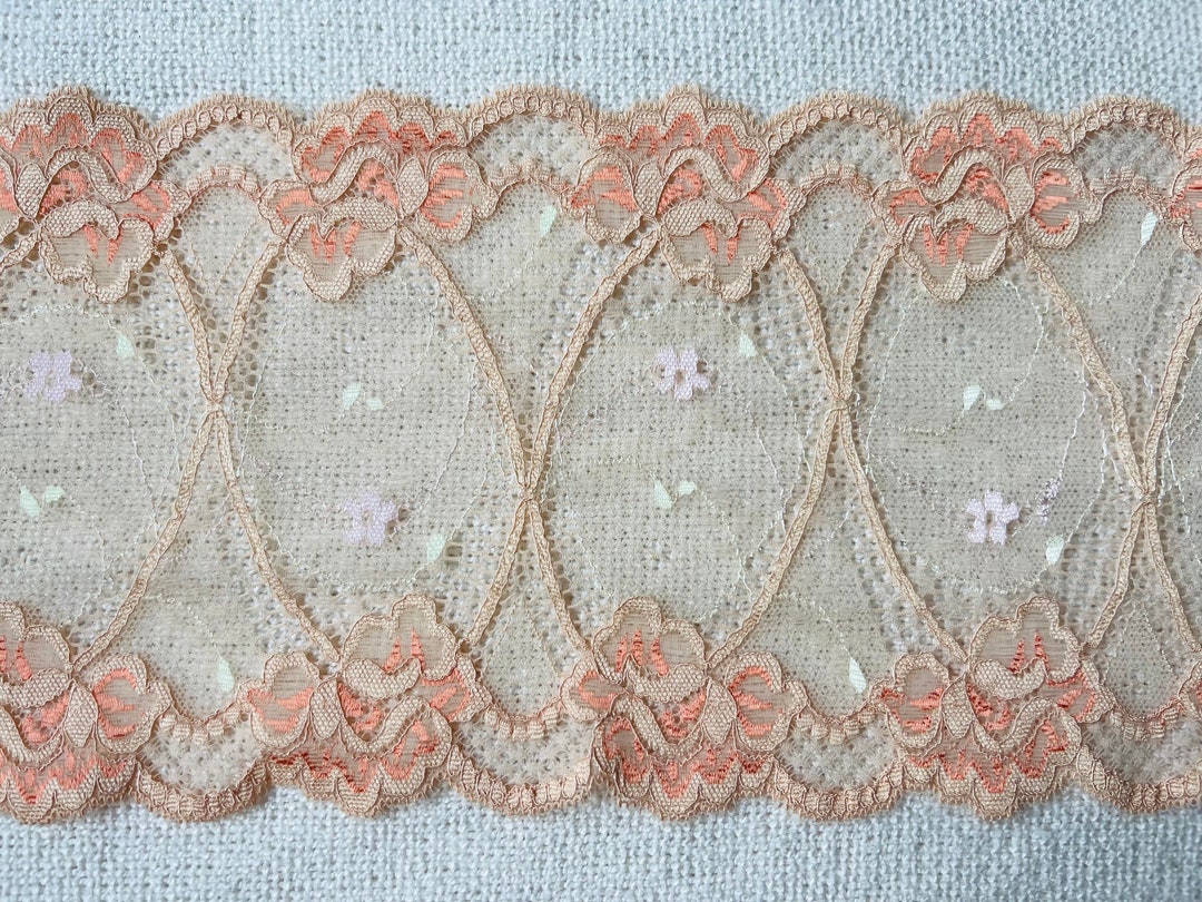 2metres Peach Apricot Lace Trim, Floral Wide Stretch Lace Trim 6.5"/16 ...