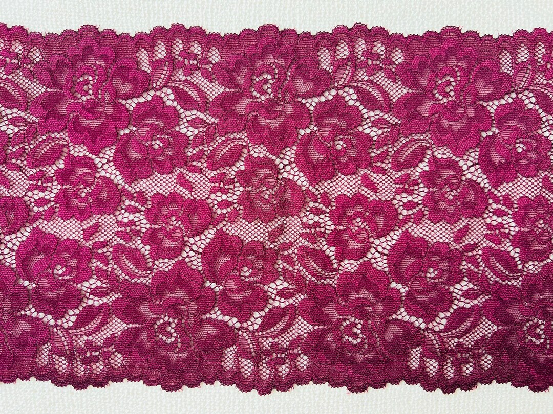 Luxury Deep Burgundy Wine Lace Trim, Floral Rose Wide Stretch Lace Trim ...