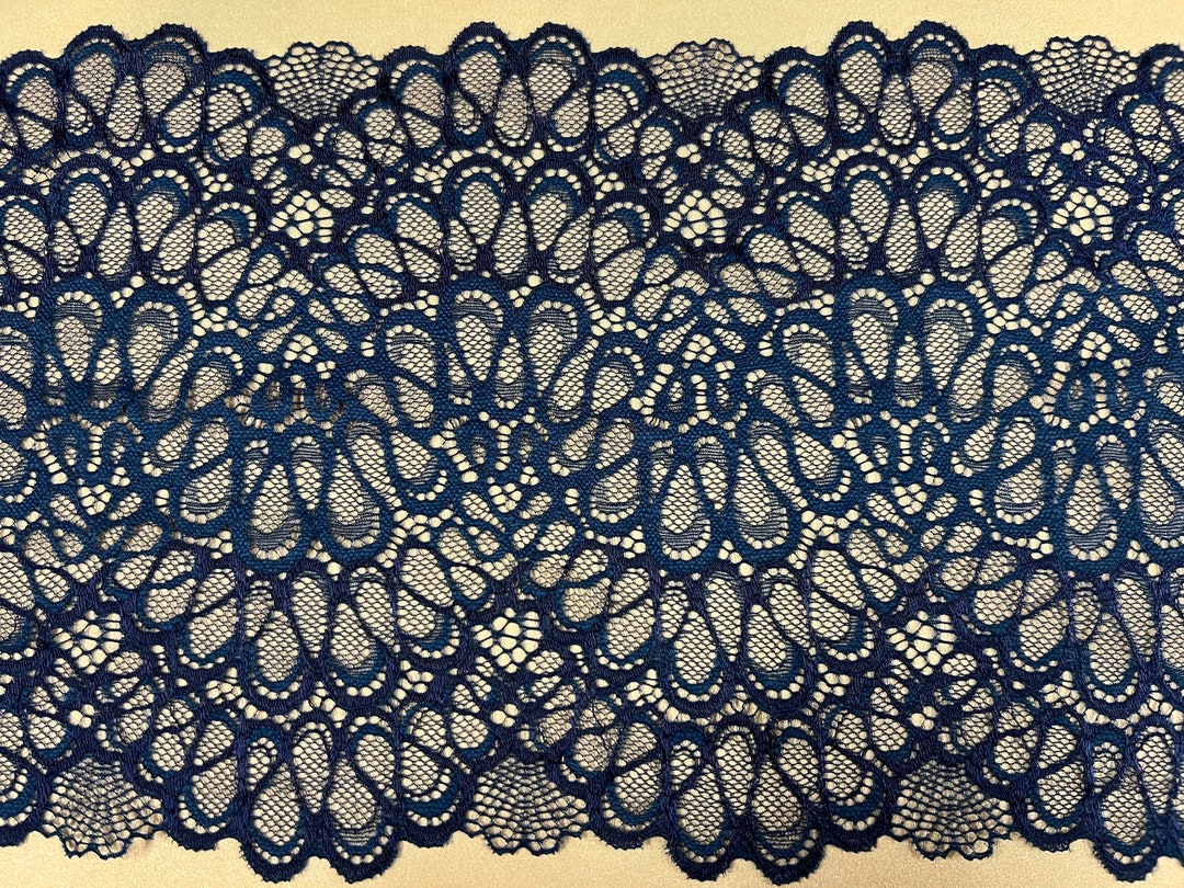 2 Metres Sapphire Navy Two Tone Lace Trim With Mesh Swirl Curls Design ...