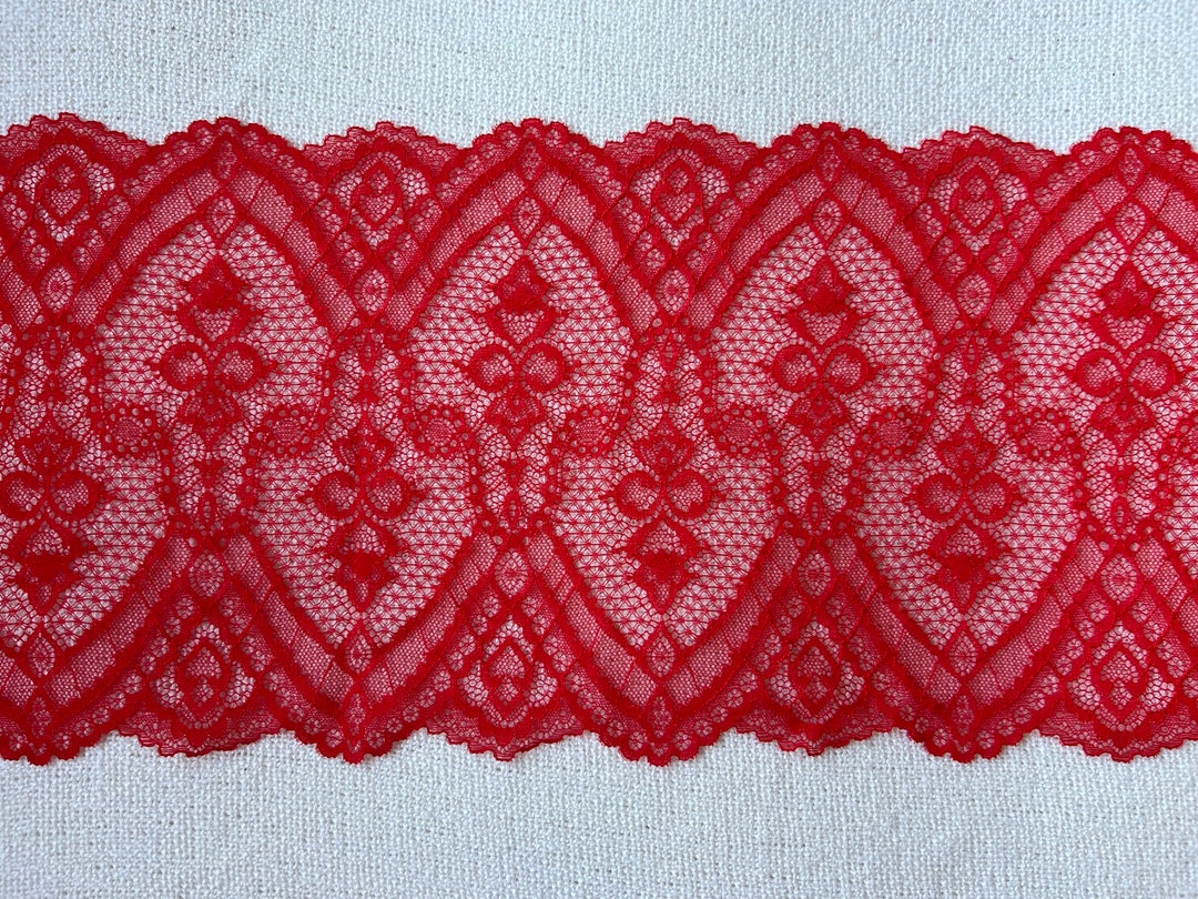 2m Vibrant Red Wide Stretch Lace Trim, Red Lace Trim 9"/23cm Red Tulle ...