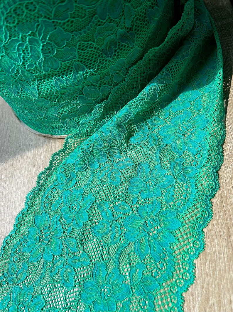 2metres Rainforest Green Lace Trim, Two Tone Floral Rose Wide Stretch ...