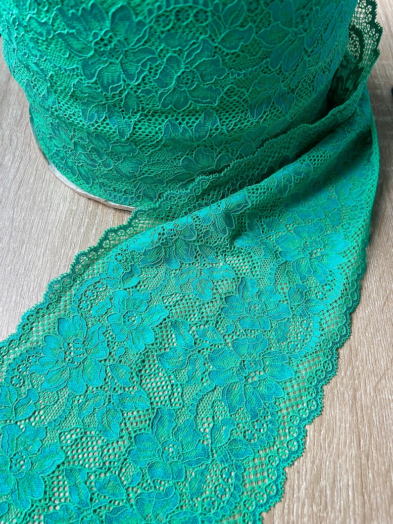 2metres Rainforest Green Lace Trim, Two Tone Floral Rose Wide Stretch ...