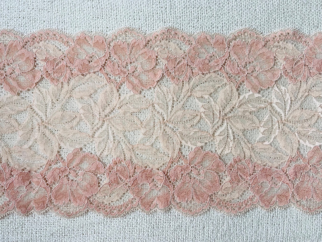 Luxury Peachy Pink Lace Trim, Two Tone Rose Wide Stretch Lace Fabric 7. ...