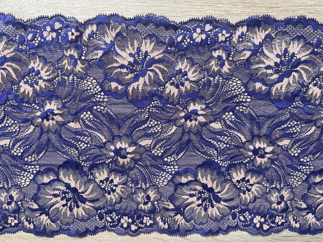 2metres French Navy Blue Lace Trim With Gold Floral Lace Design 8.75 ...