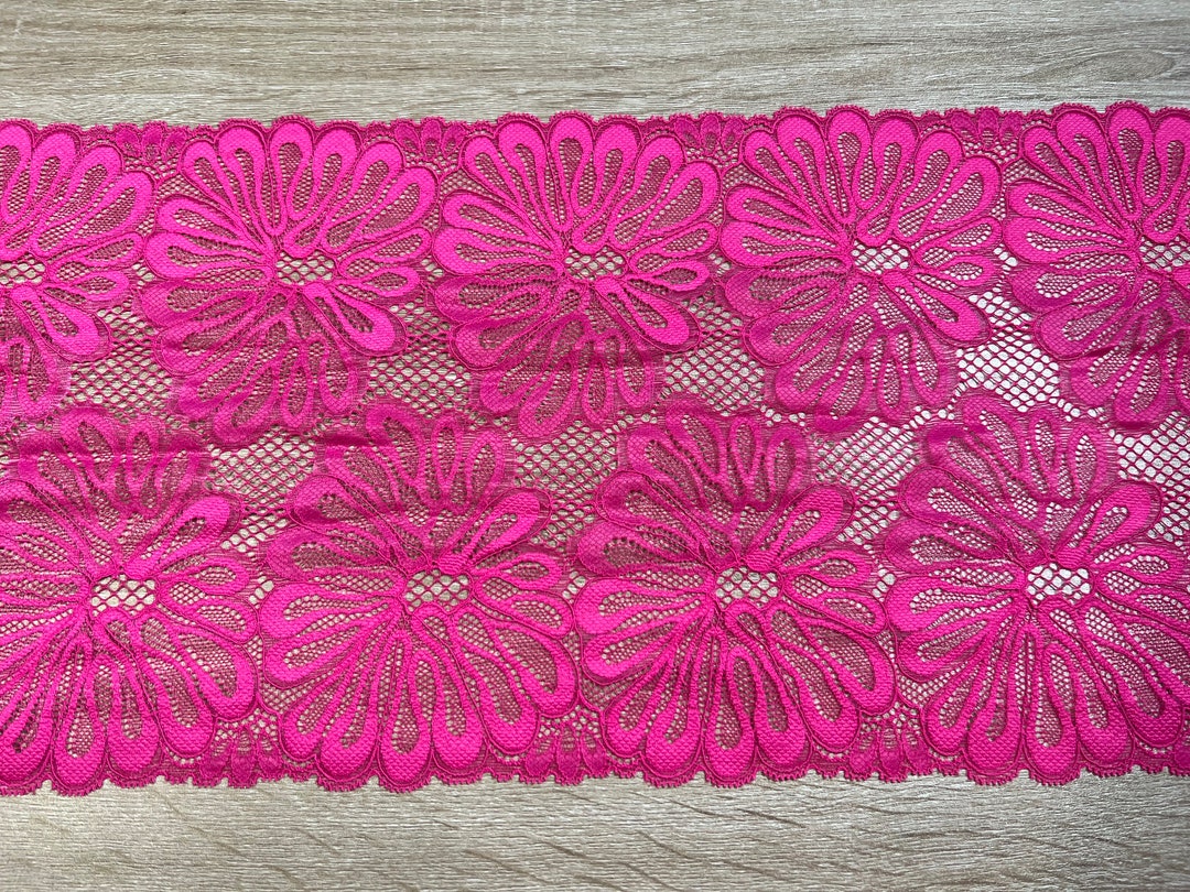 2metres Shocking Pink Lace Trim, Retro Swirly Floral Design 9" Wide ...