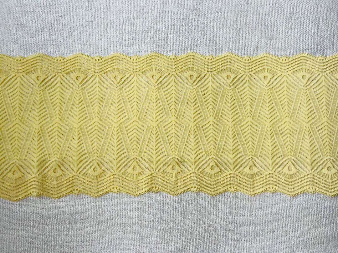 Vibrant Lemon Yellow Lace Trim, Geometric Wide Stretch Lace Trim 8.5 ...