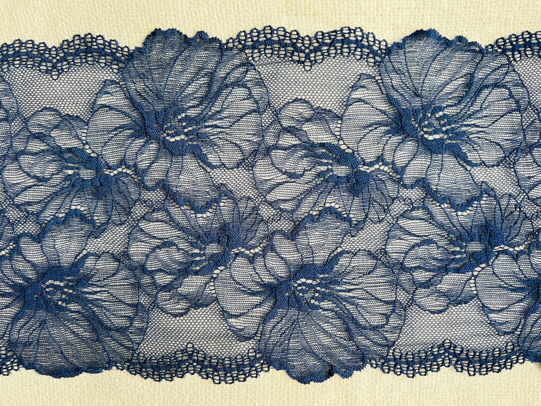 2m Luxury Navy Blue Lace Trim, Floral Wide Stretch Lace, Navy Wide ...