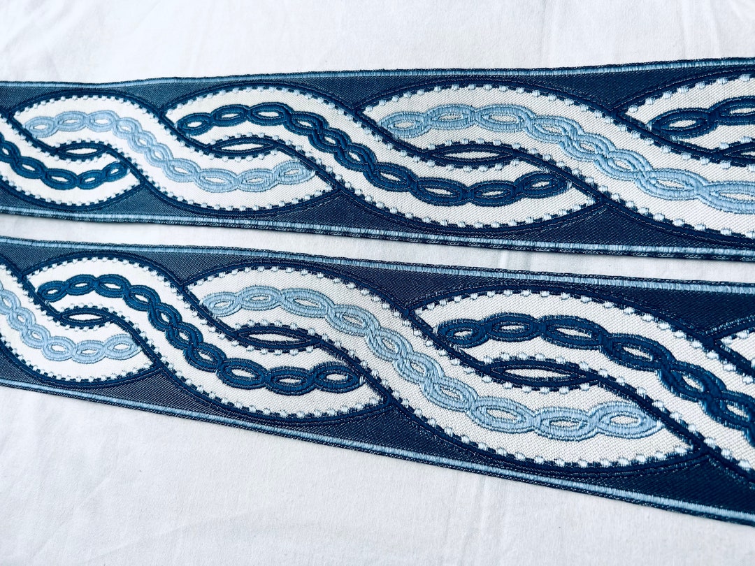 Sailors Knot, Navy Blue, Sea Blue, Cream Jacquard Braid, Woven Ribbon ...