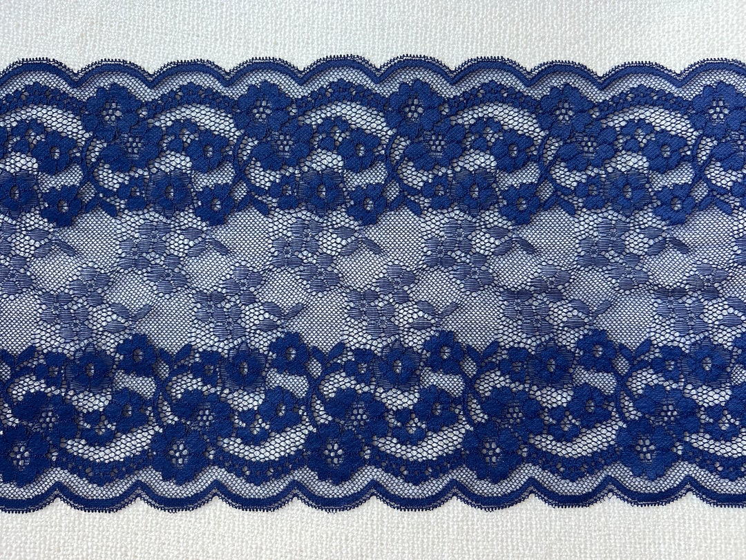 2metres Navy Blue Lace Trim, Floral Wide Stretch Lace Trim 8.75"/22cm ...