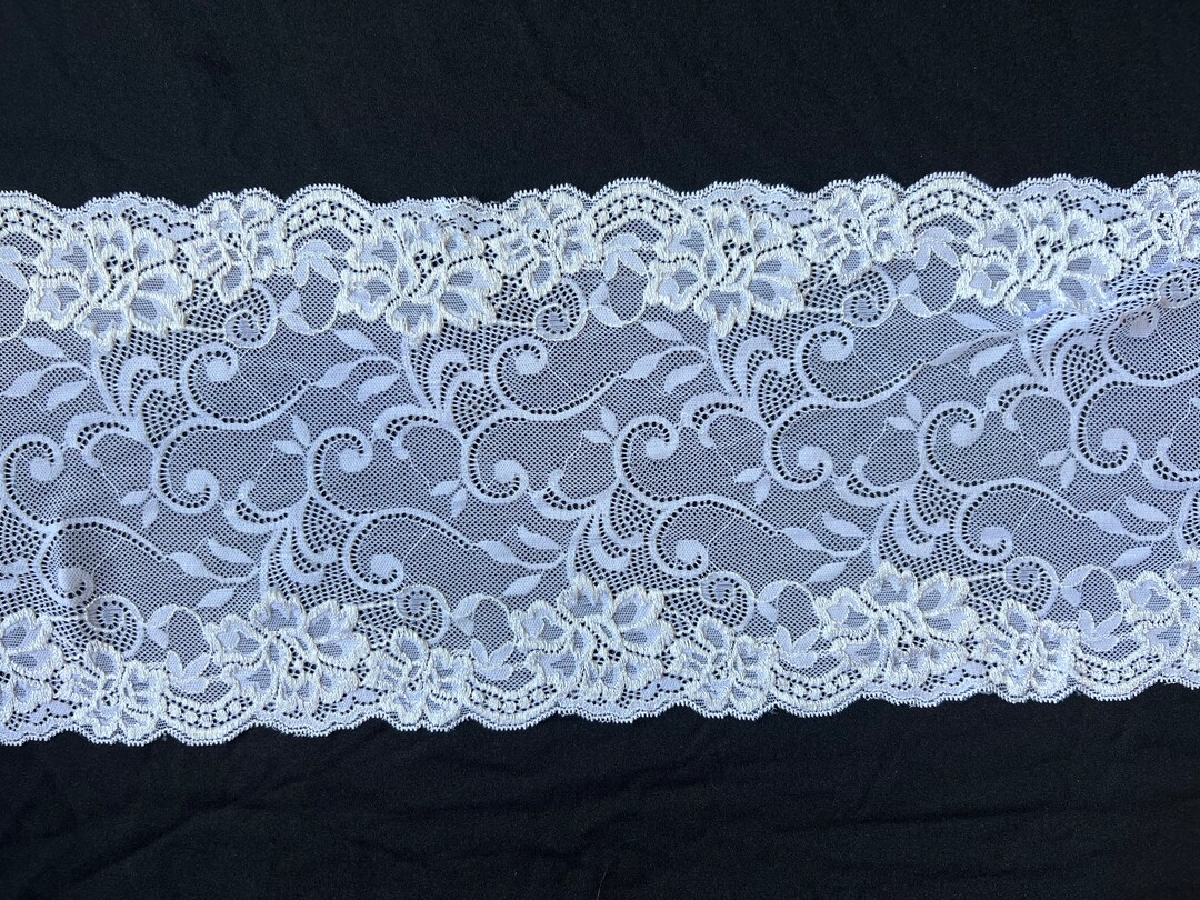 2m Luxurious White Lace Trim, Floral Galloon Lace, White Wide Stretch ...