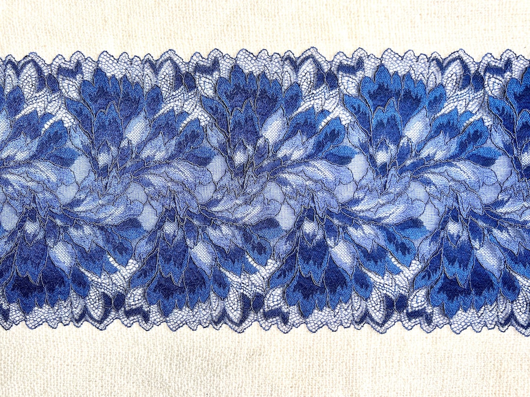 2m Luxury Navy Blue Lace Trim, Floral Wide Stretch Lace, Navy Wide ...