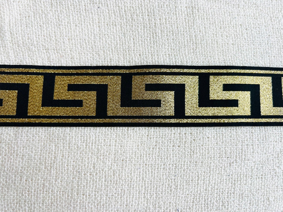 3metres Greek Key Gold Metallic and Black Braid, Jacquard Braid Woven ...