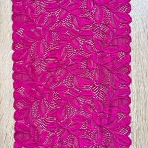 Bright Pink Lace Trim, Leaf Design Pink Wide Stretch Lace Trim 7.75"/19 ...