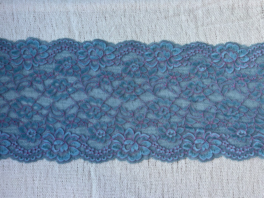 2m Blue & Pink Lace Trim, Galloon Lace, Blue Grey Wide Stretch Lace ...