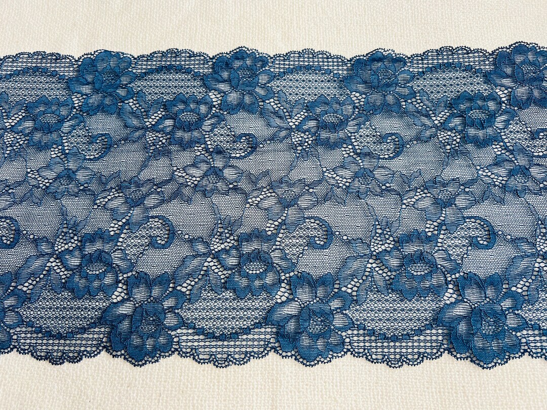 2m Luxury Navy Blue Lace Trim, Floral Wide Stretch Lace, Navy Wide ...