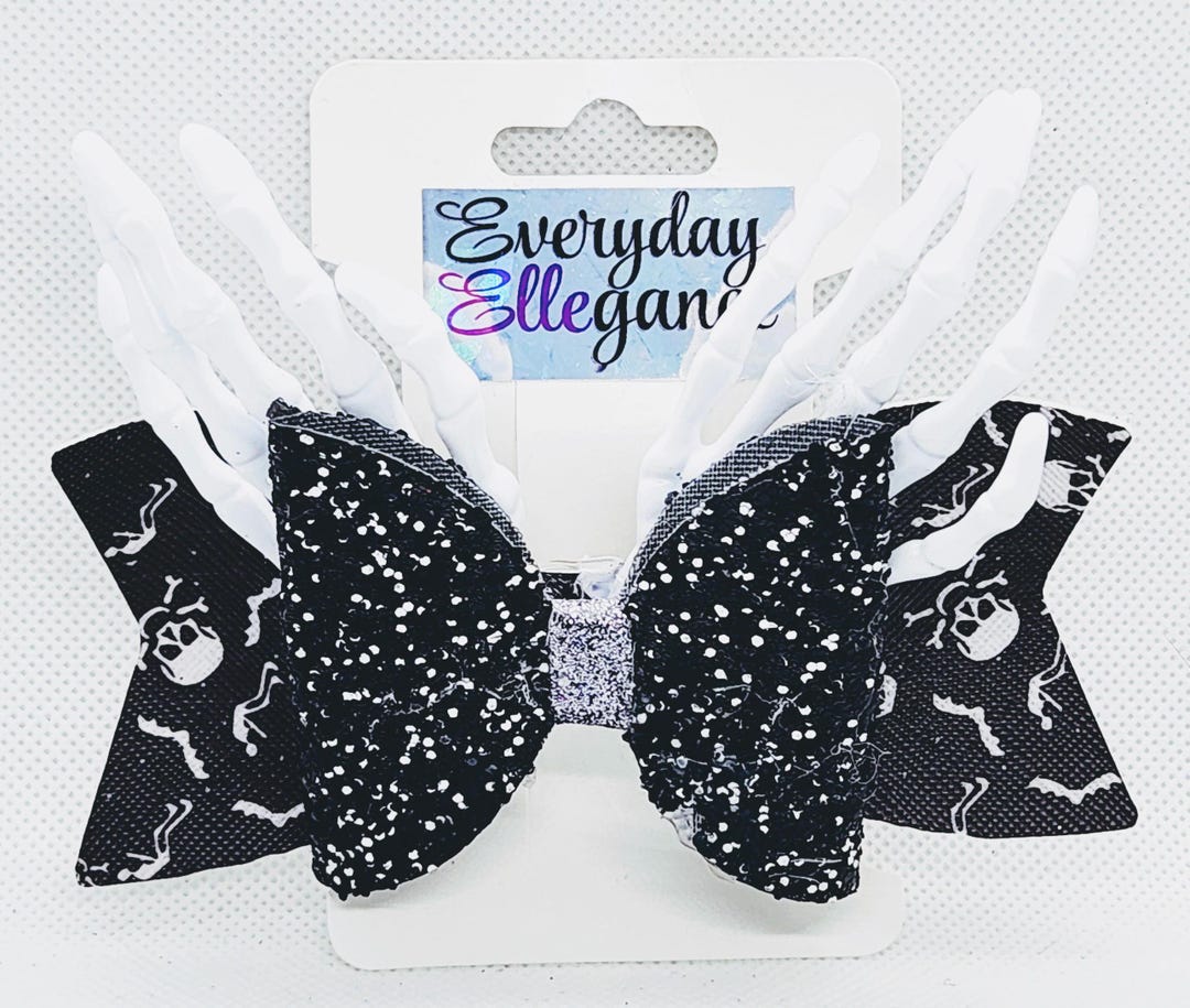 Skeleton Glitter Bow With Skeleton Hands Accents - Etsy
