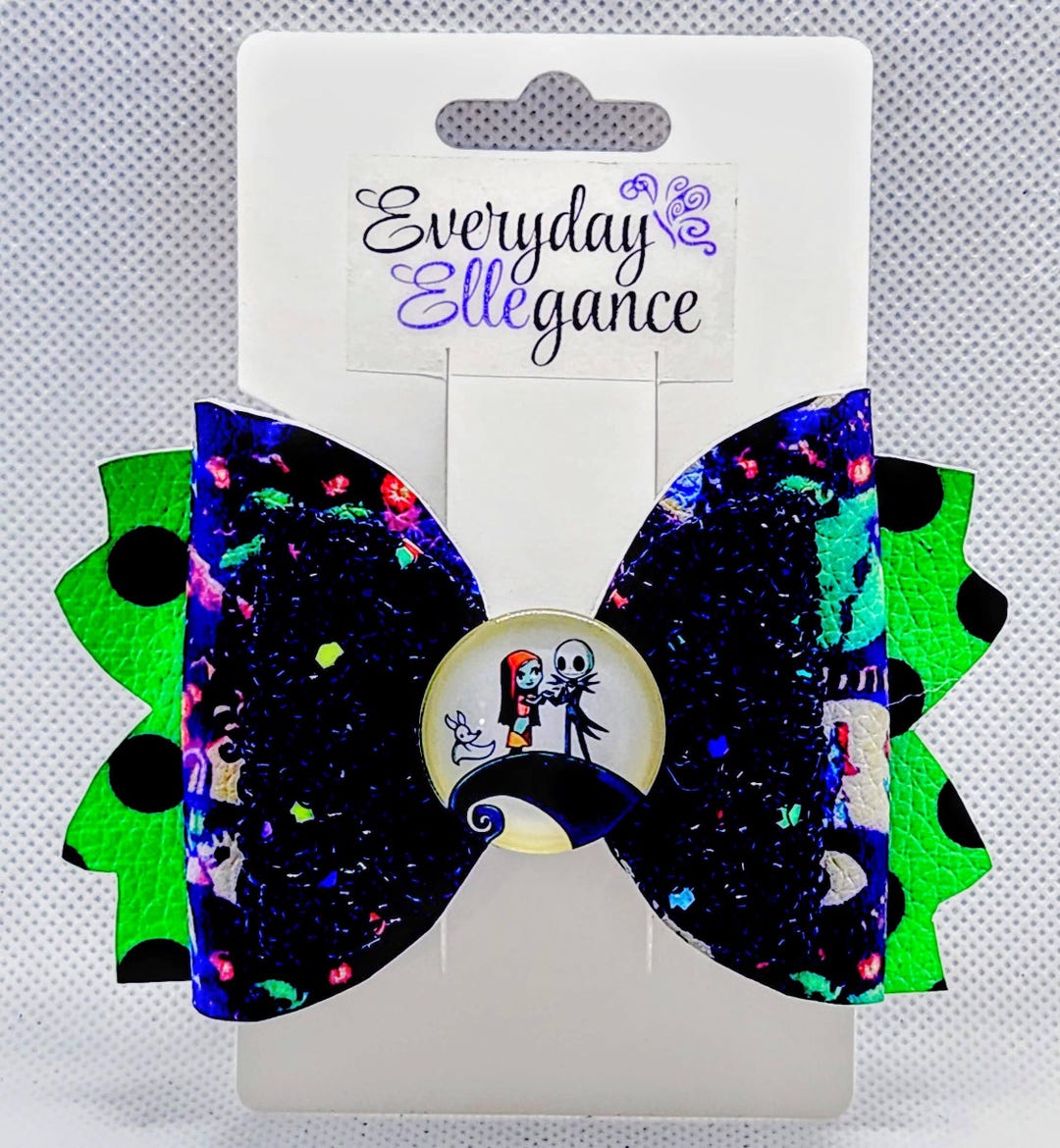 NBC Jack and Sally Polka Dot Glitter Bow With a Glass Cabochon Accent ...