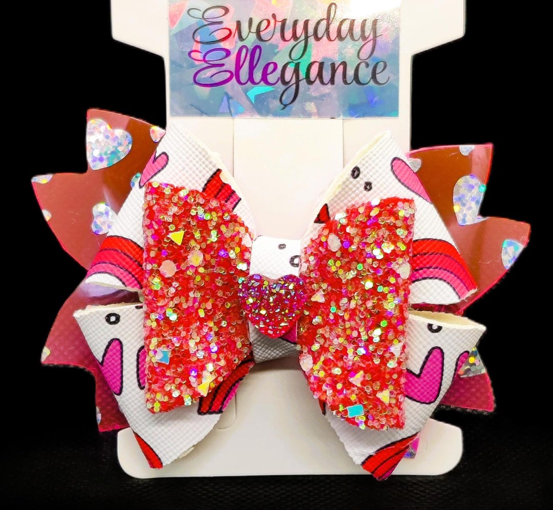 Holographic Glitter Heart Pinwheel Bow With a Glitter Heart Accent ...