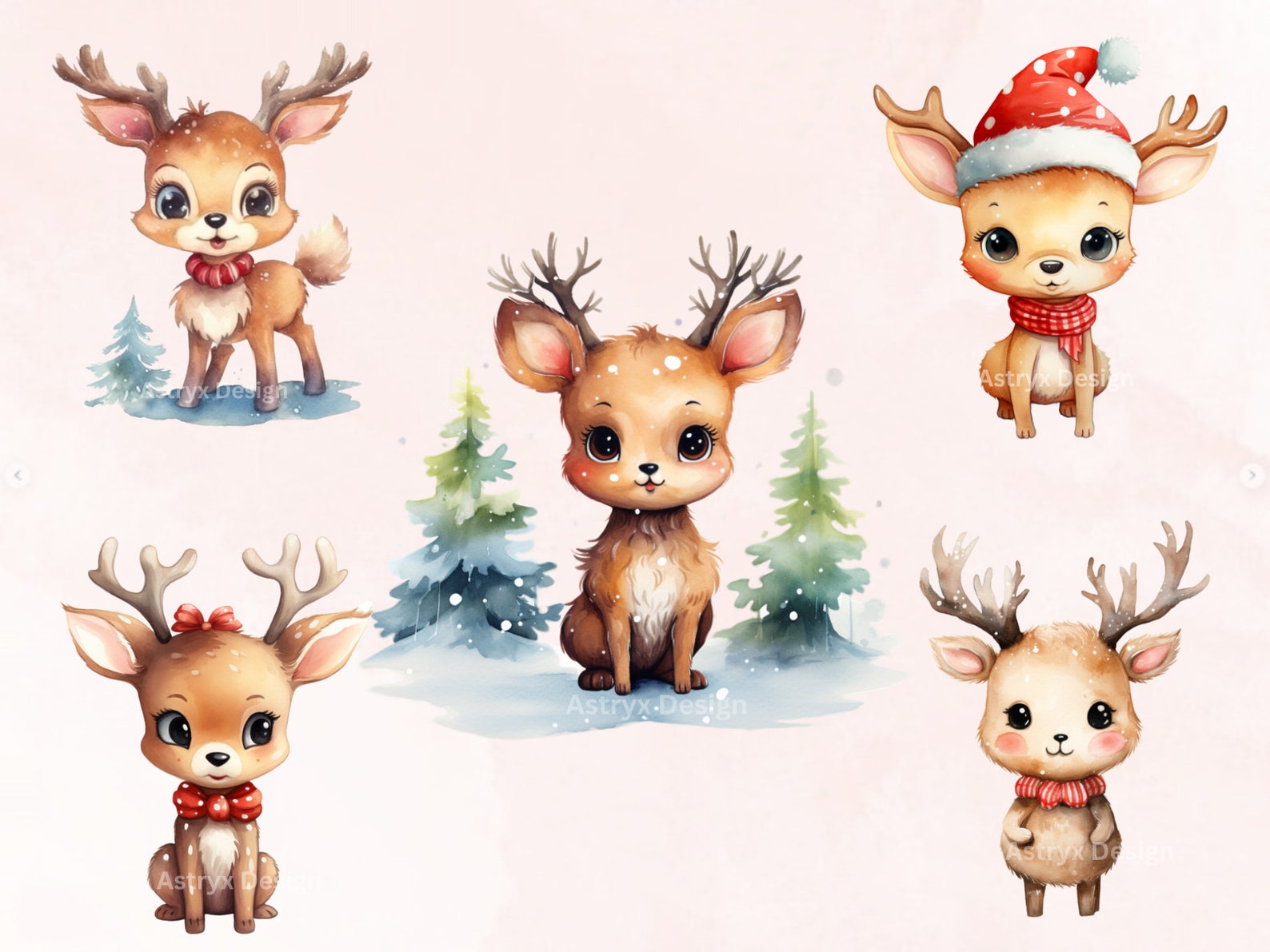 Cute Watercolor Reindeer Clipart PNG Christmas Woodland Animal ...