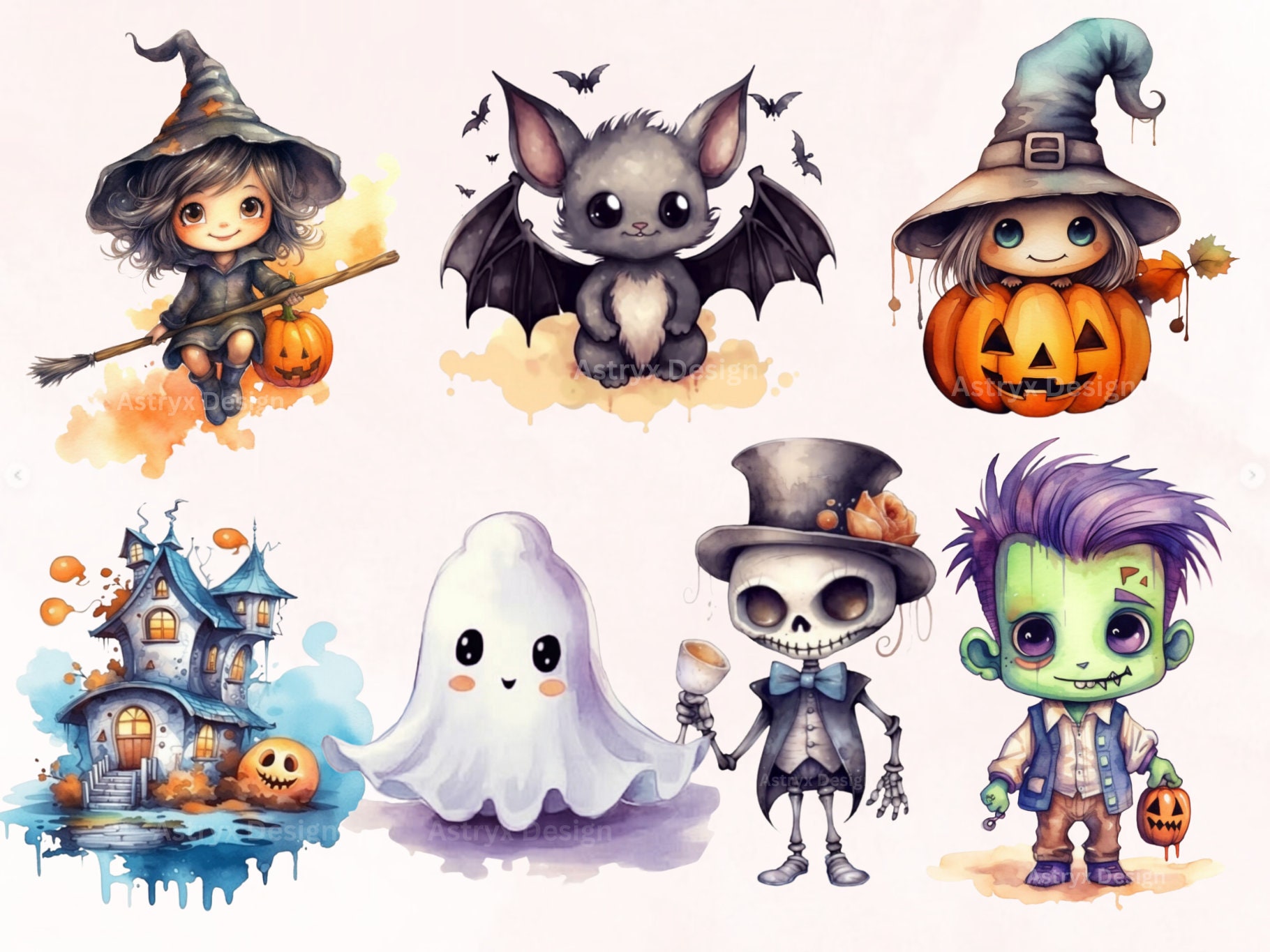 Cute Halloween Clipart Bundle, 28 PNG Kawaii Halloween Clipart for ...