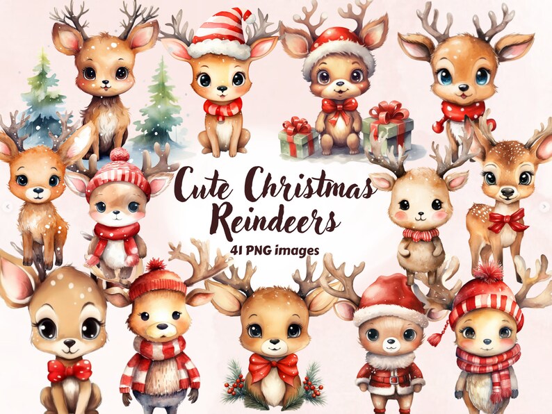 Cute Watercolor Reindeer Clipart PNG Christmas Woodland Animal ...