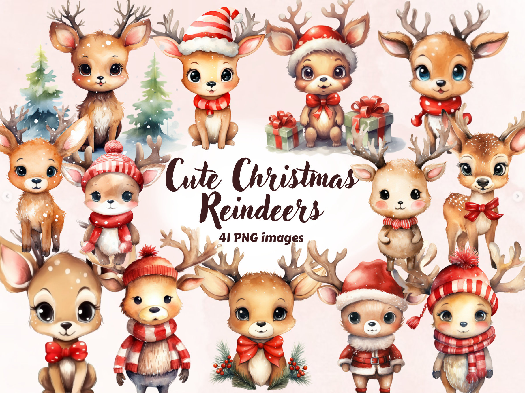Cute Watercolor Reindeer Clipart PNG Christmas Woodland Animal ...