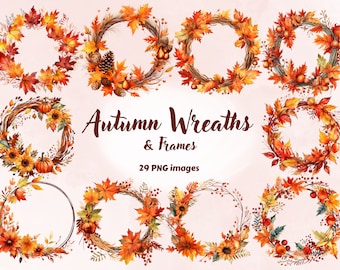 Fall Wreath Watercolor Autumn Wreath Clipart Fall Clip Art - Etsy