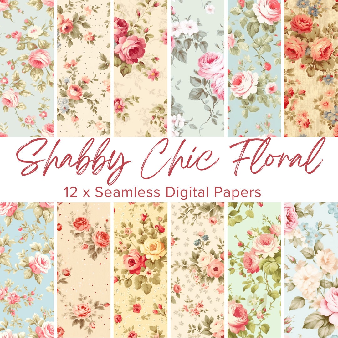 12 Vintage Shabby Chic Floral Digital Paper, Shabby Chic Flowers ...