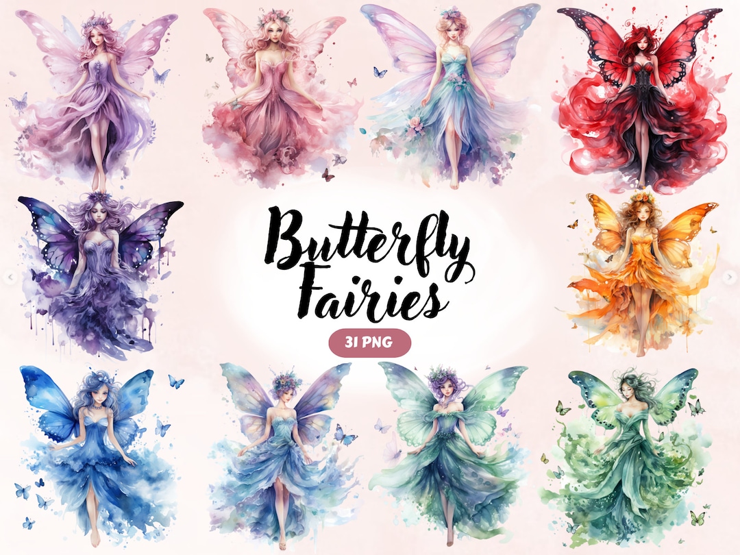 Ethereal Fairies Watercolor Clipart, Butterfly Fairies, Magical Fairies ...