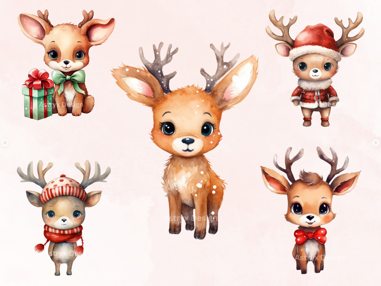 Cute Watercolor Reindeer Clipart PNG Christmas Woodland Animal ...