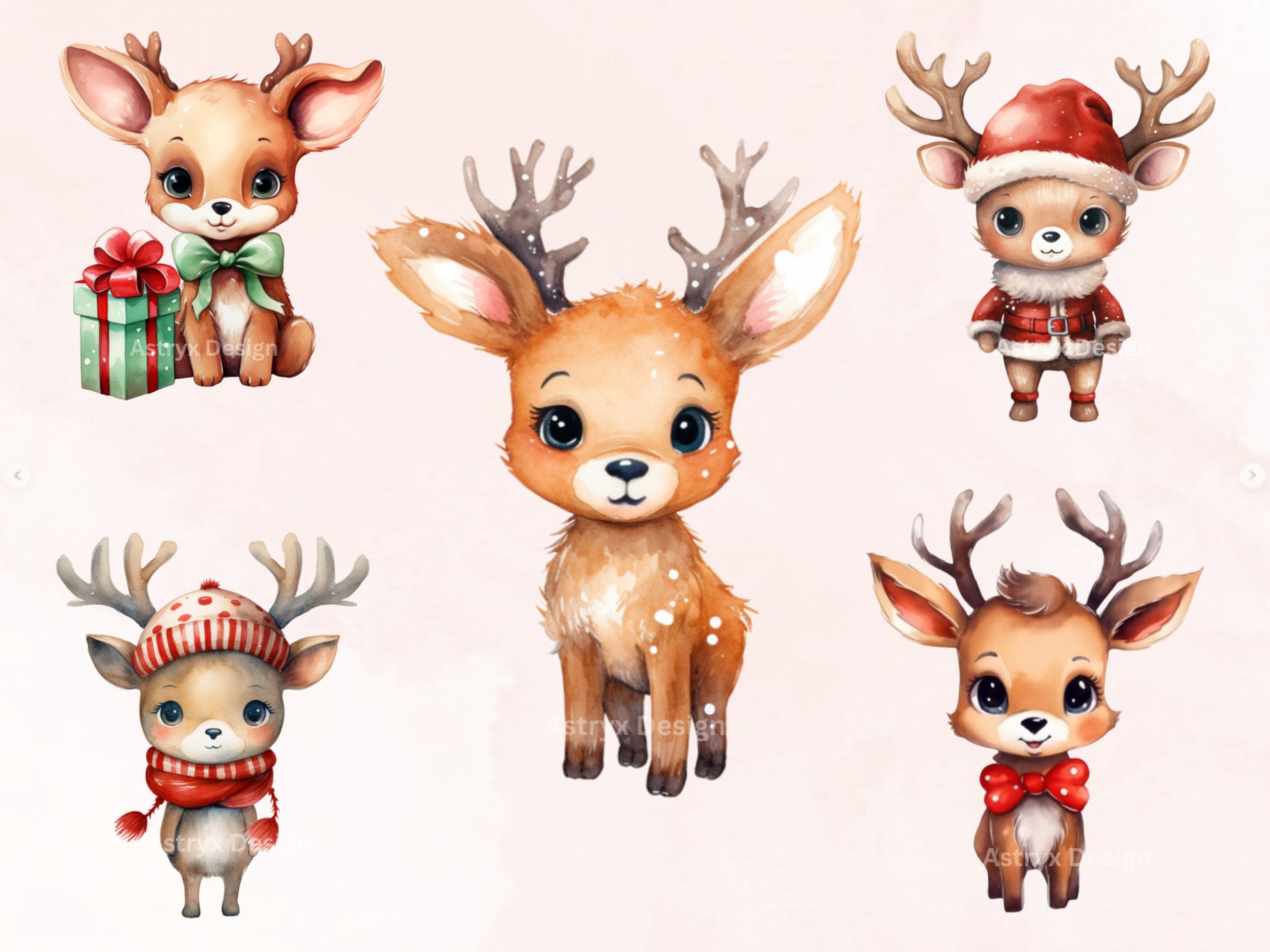 Cute Watercolor Reindeer Clipart PNG Christmas Woodland Animal ...