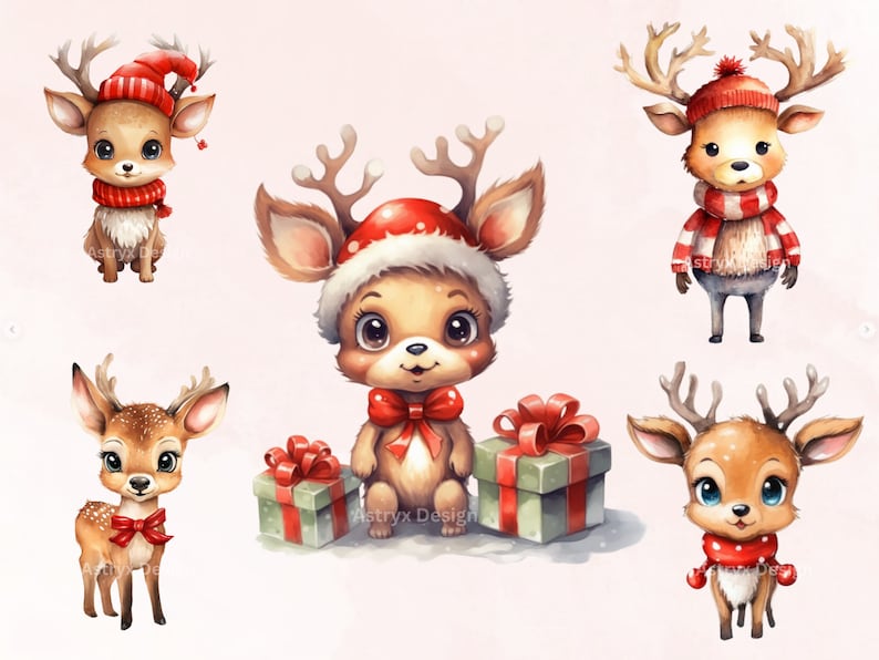 Cute Watercolor Reindeer Clipart PNG Christmas Woodland Animal ...