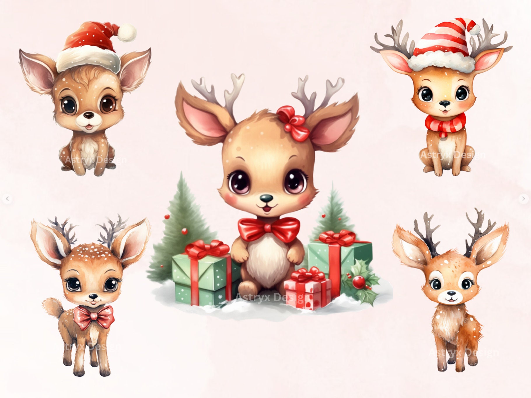 Cute Watercolor Reindeer Clipart PNG Christmas Woodland Animal ...