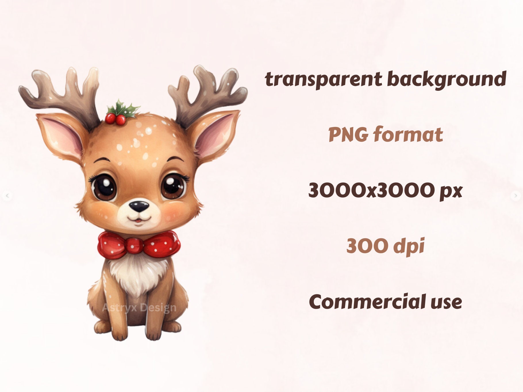 Cute Watercolor Reindeer Clipart PNG Christmas Woodland Animal ...