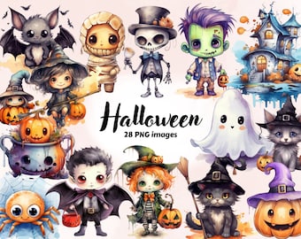 Cute Halloween Clipart Bundle 30 Kawaii Halloween Clipart for Paper ...