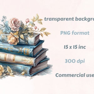 22 PNG Watercolor Floral Books Clipart, Book Bundle PNG, Open Book ...