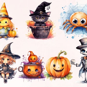 Cute Halloween Clipart Bundle, 28 PNG Kawaii Halloween Clipart for ...
