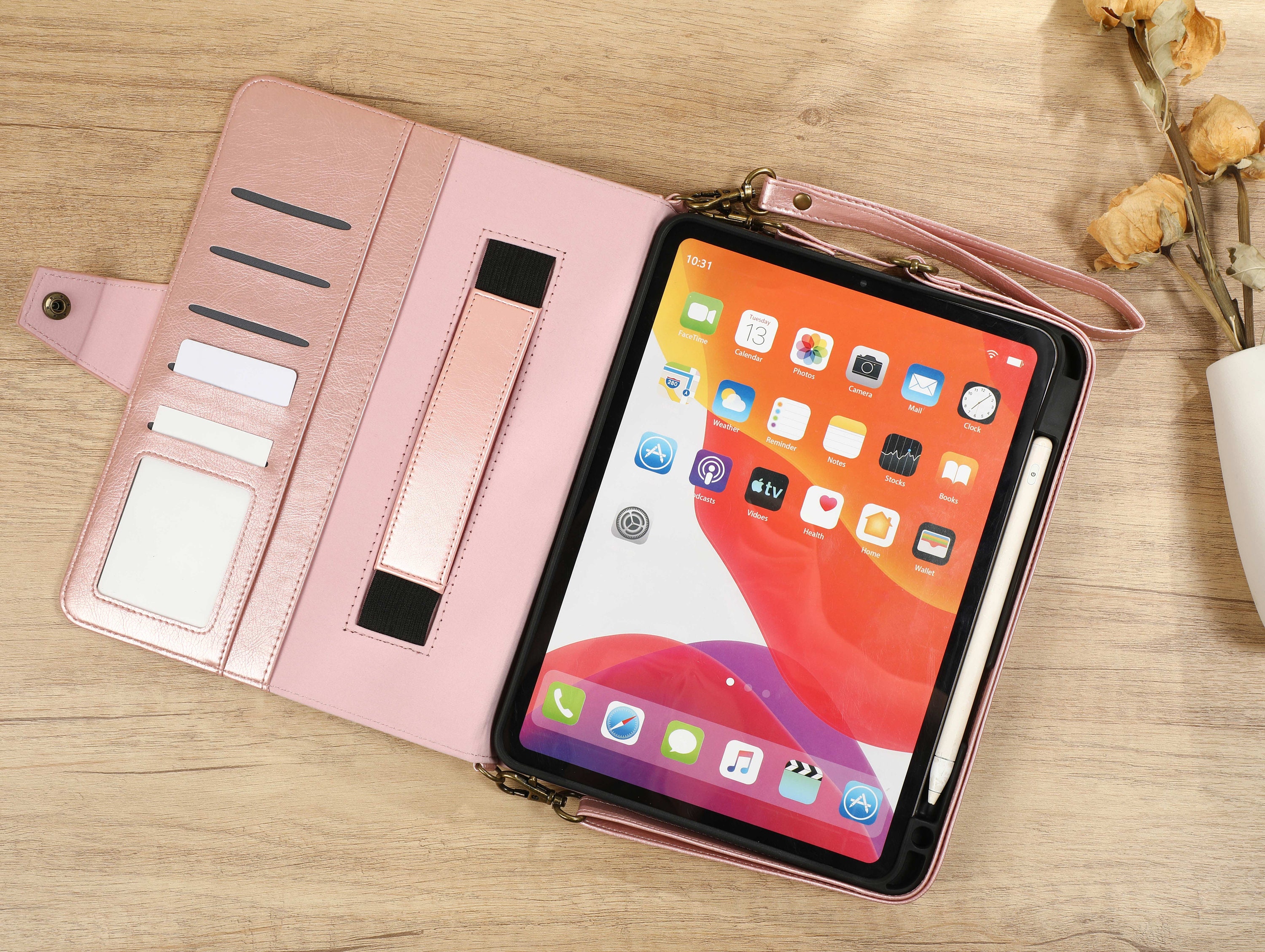 Pink Handheld Crossbody With Card Slot Personalised iPad Case for Air 4 ...