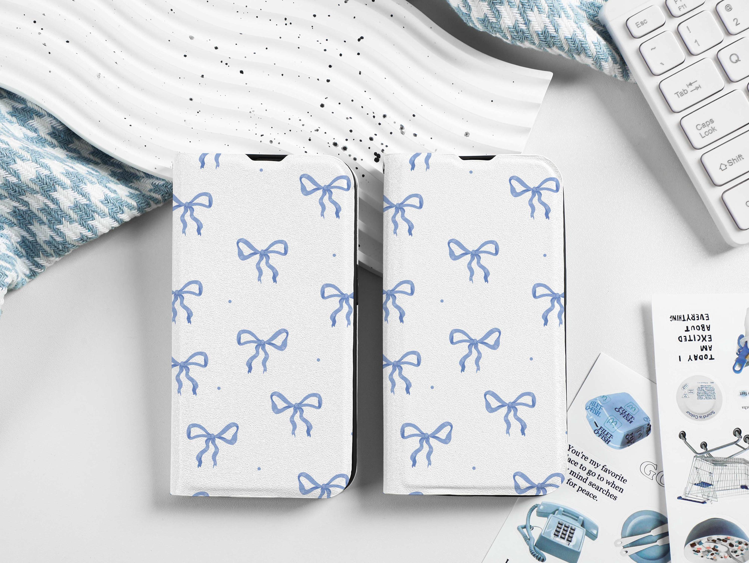 Cute Bow Tie Personalised Flip Wallet Phone Case With Card Holder ...