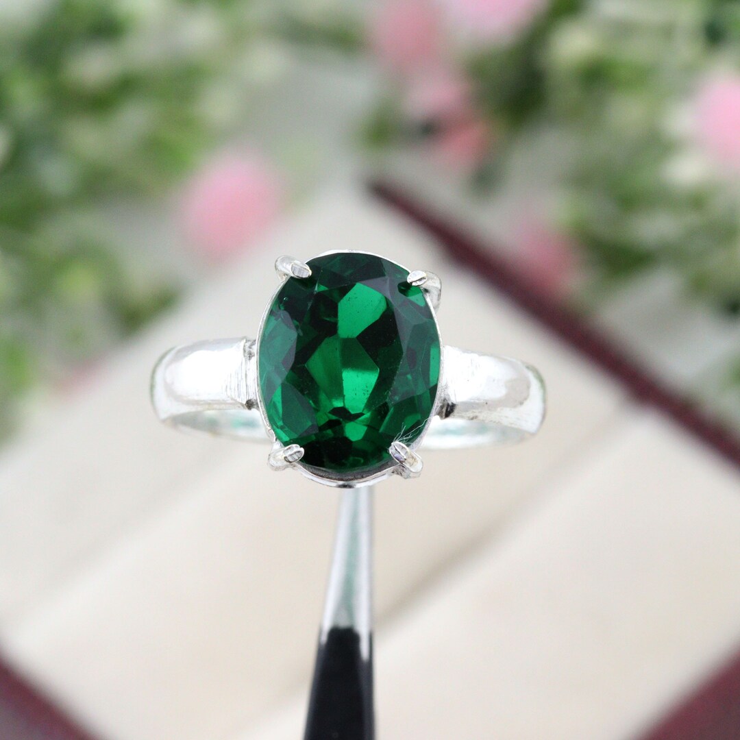 Green Emerald Hydro Ring Cut Stone Ring Gemstone Ring - Etsy