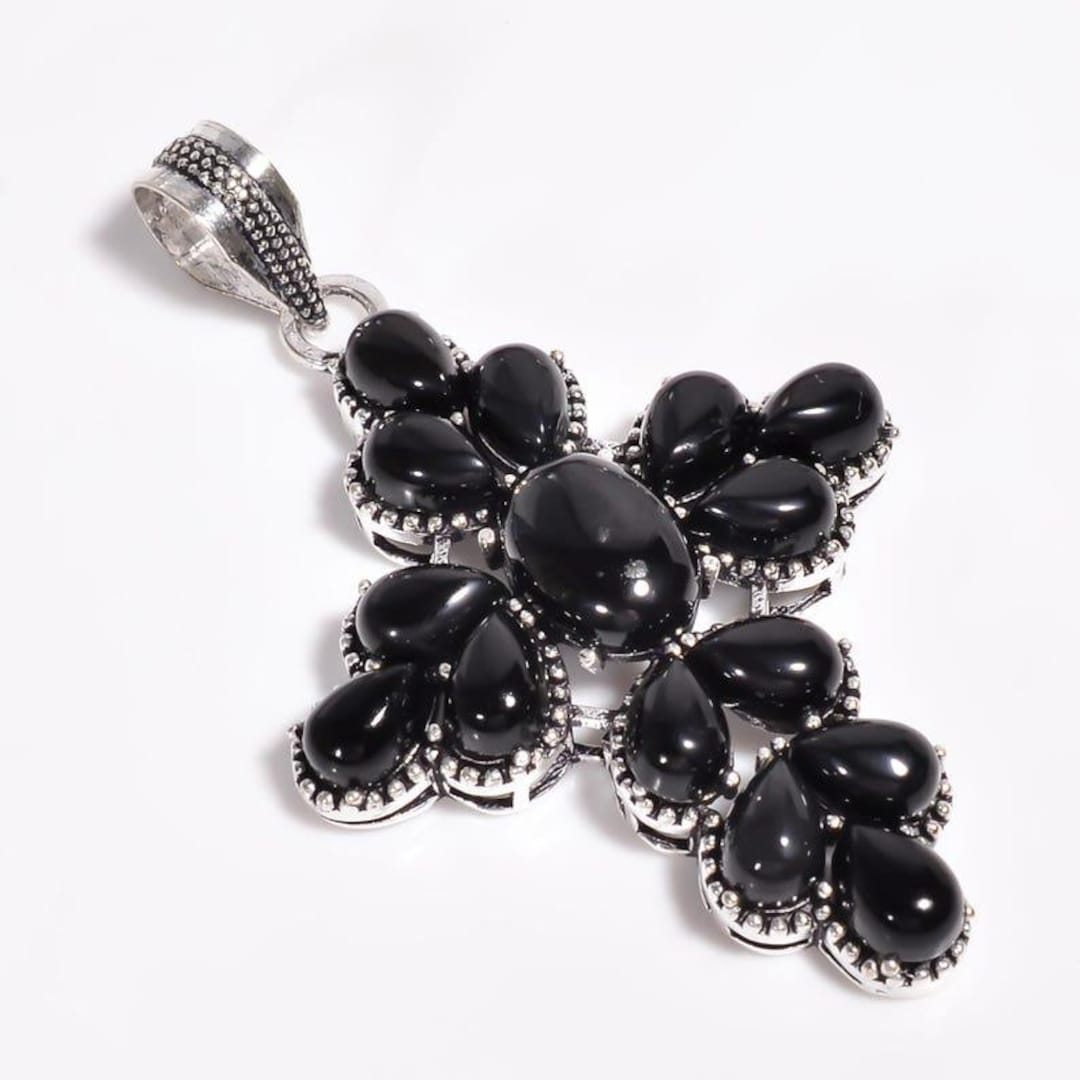 Black Obsidian Cross Pendant: Sterling Silver Jewelry for Necklace Boho ...