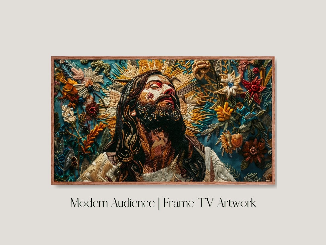 Christian Frame TV Artwork, Embroidered Jesus Frame TV Art, Instant ...