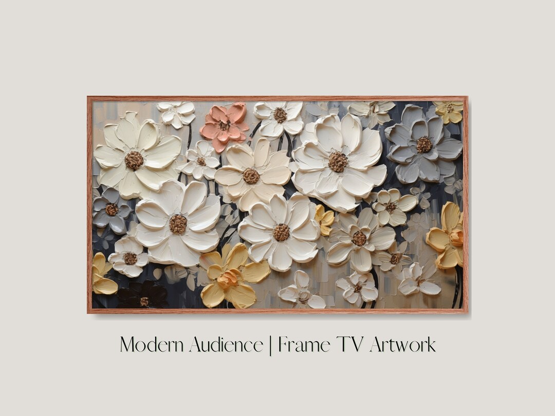 Impasto Floral Painting, Neutral Flower Frame TV Art (digital Download ...