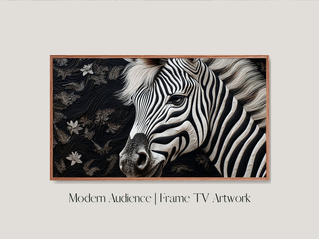 Zebra Embroidered Art for Frame TV, Modern Animal Print (digital ...