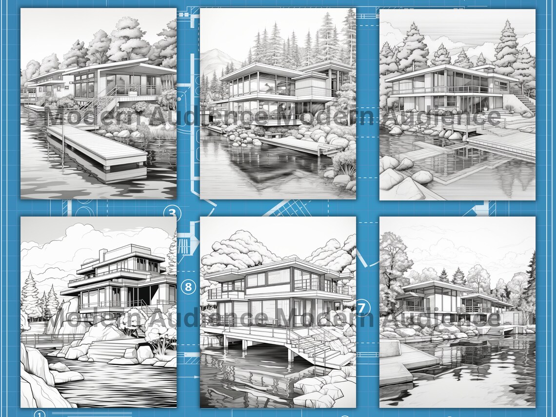 Midcentury Modern Homes Coloring Book - Coloring Book for Peace and ...