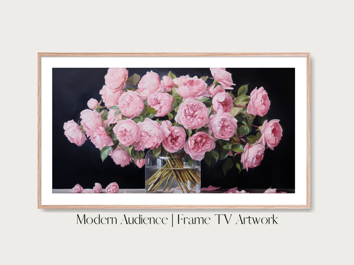 Digital Frame TV Art | Pink Rose Bouquet | Modern Audience | Botanical ...