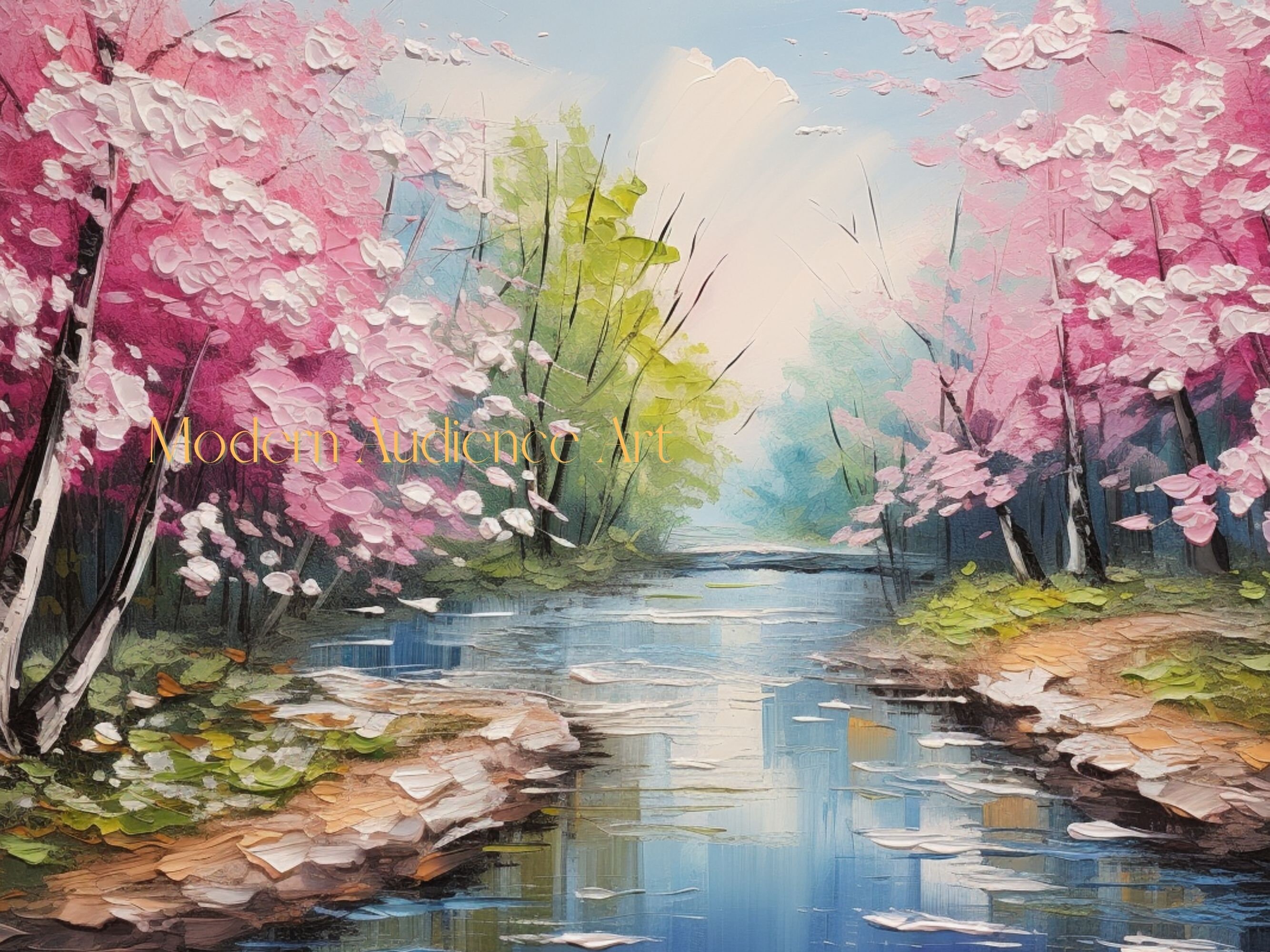 Digital Frame TV Art | Beautiful Pink Trees | Impasto Painting | Modern ...