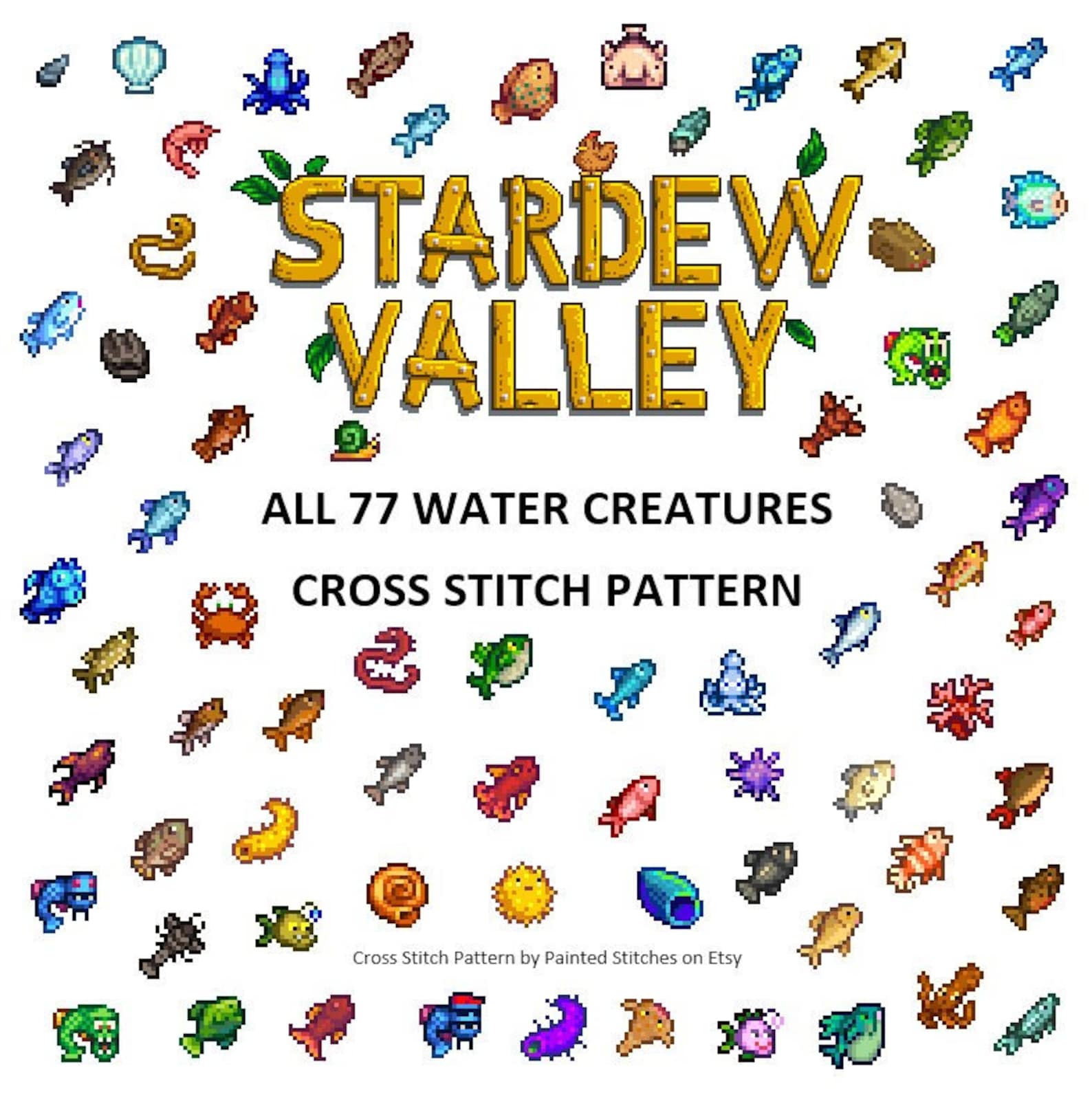Stardew Valley Bundle - All 77 Water Creatures Cross Stitch Pattern - Etsy