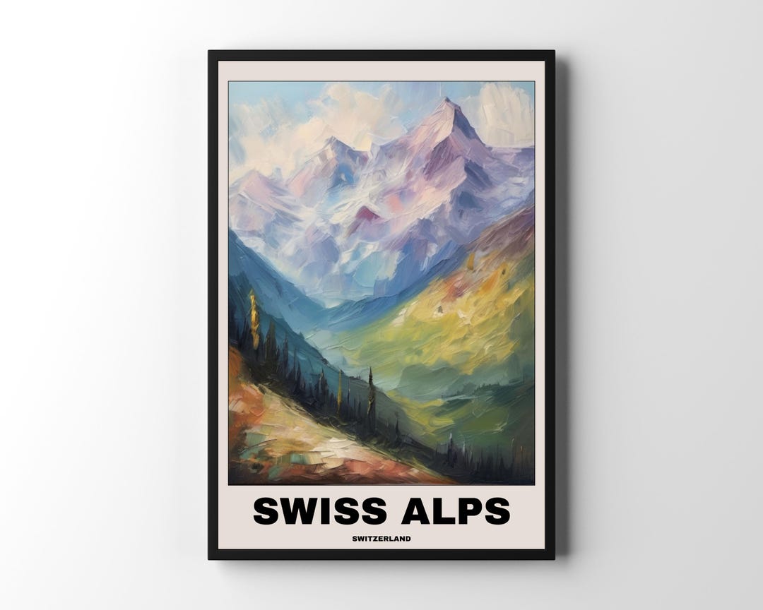 Swiss Alps Wall Art Print Swiss Poster Alps Painting Scenic Travel ...